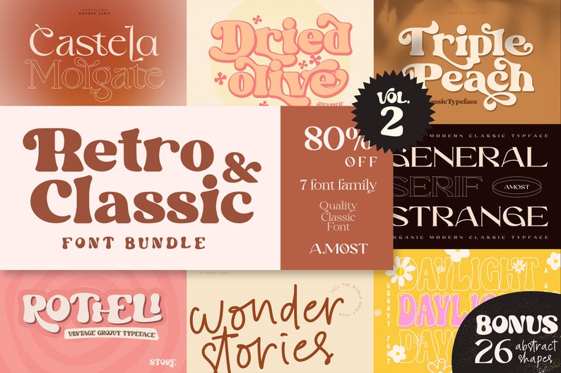 Retro Font Bundle Vol. 2 Cricut Font Retro Font Vintage - Etsy