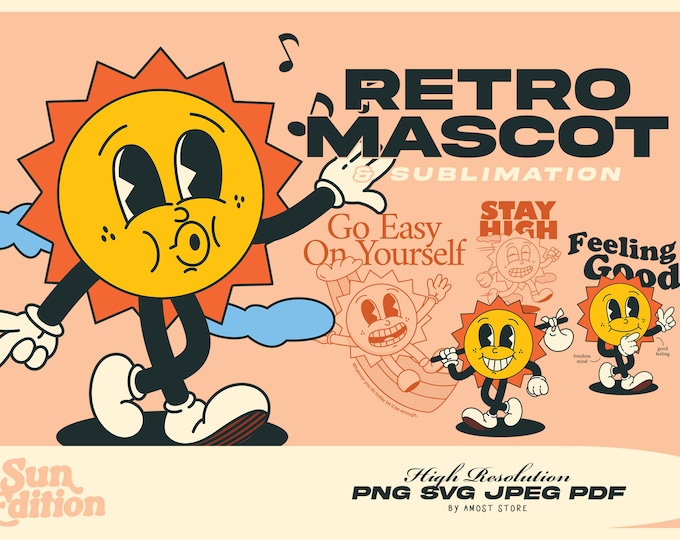 Retro Character Design SVG Clipart, 60s Smiley Face SVG/PNG Collection ...