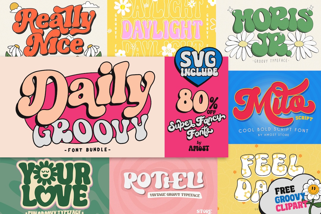 Daily Groovy Font Bundle, Groovy Font, Cricut Font, Retro Font, Vintage ...