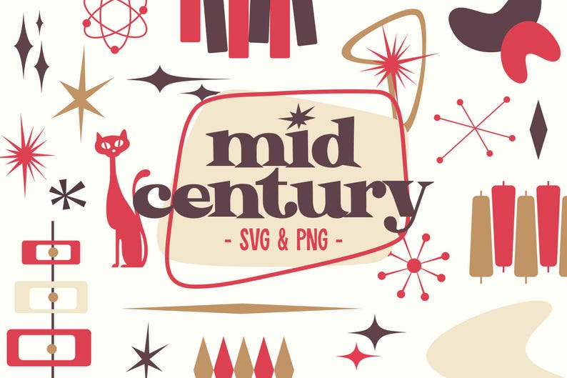 Retro Atomic Mid Century Modern SVG - PNG, Space Age Cosmic, Atomic Cat ...