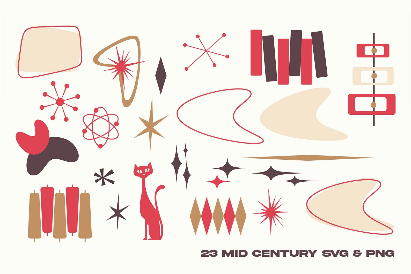 Retro Atomic Mid Century Modern SVG - PNG, Space Age Cosmic, Atomic Cat ...