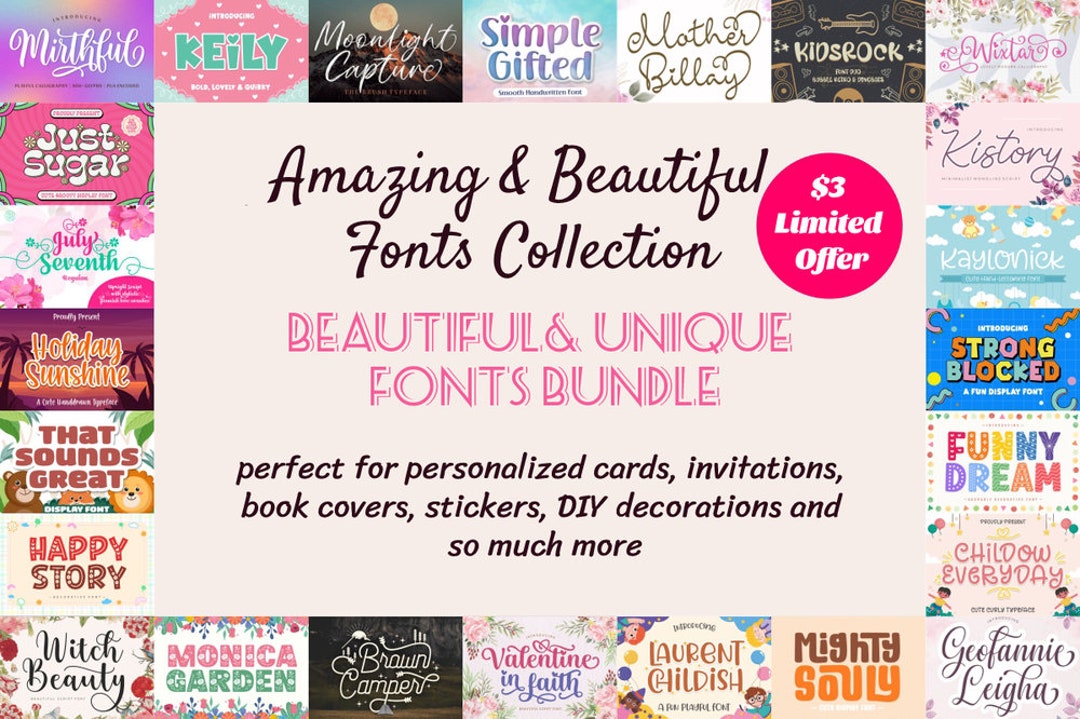 Cute Fonts Bundle Amazing Fonts for Invitations, Scrapbook, Book Covers ...