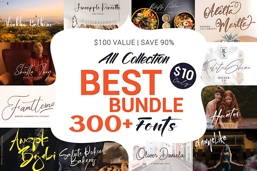 300 Font Bundle: Script, Cricut, Canva, Procreate Fonts (SVG, PNG, PDF ...