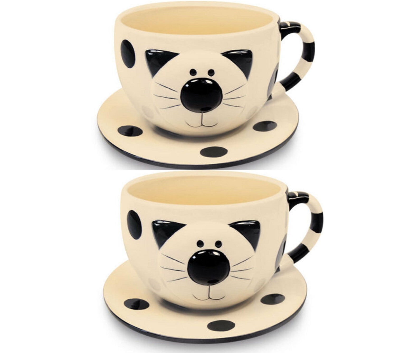 Ceramic Cream Cat Coffee Cup and Saucer Set of 2 Black & - Etsy UK