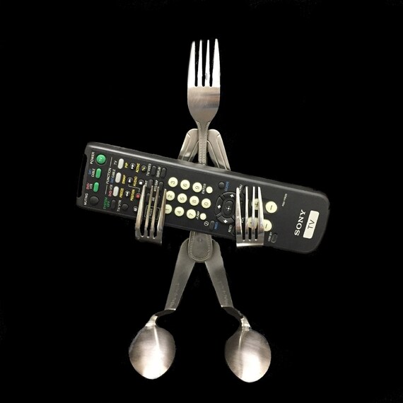 Handmade Quirky Remote Control Holder / Stand Fork Man by | Etsy
