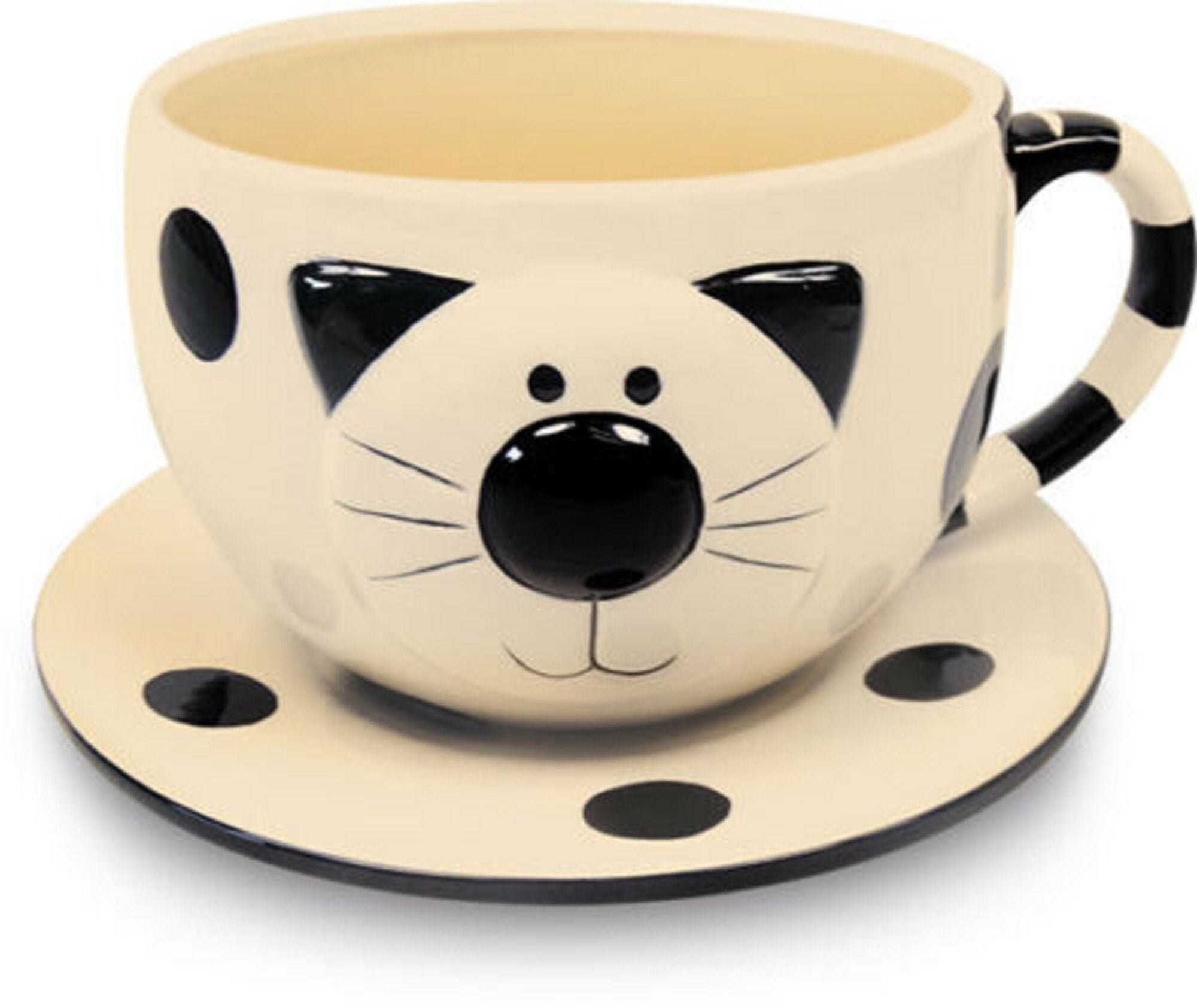 Ceramic Cream Cat Coffee Cup and Saucer Set of 2 Black & - Etsy UK