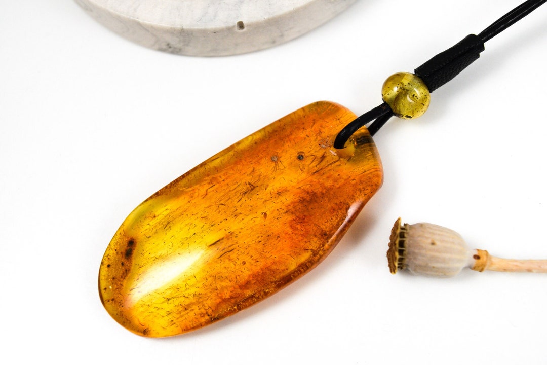 12gr Large Amber Pendant, Natural Baltic Amber With Leather, Raw Amber ...