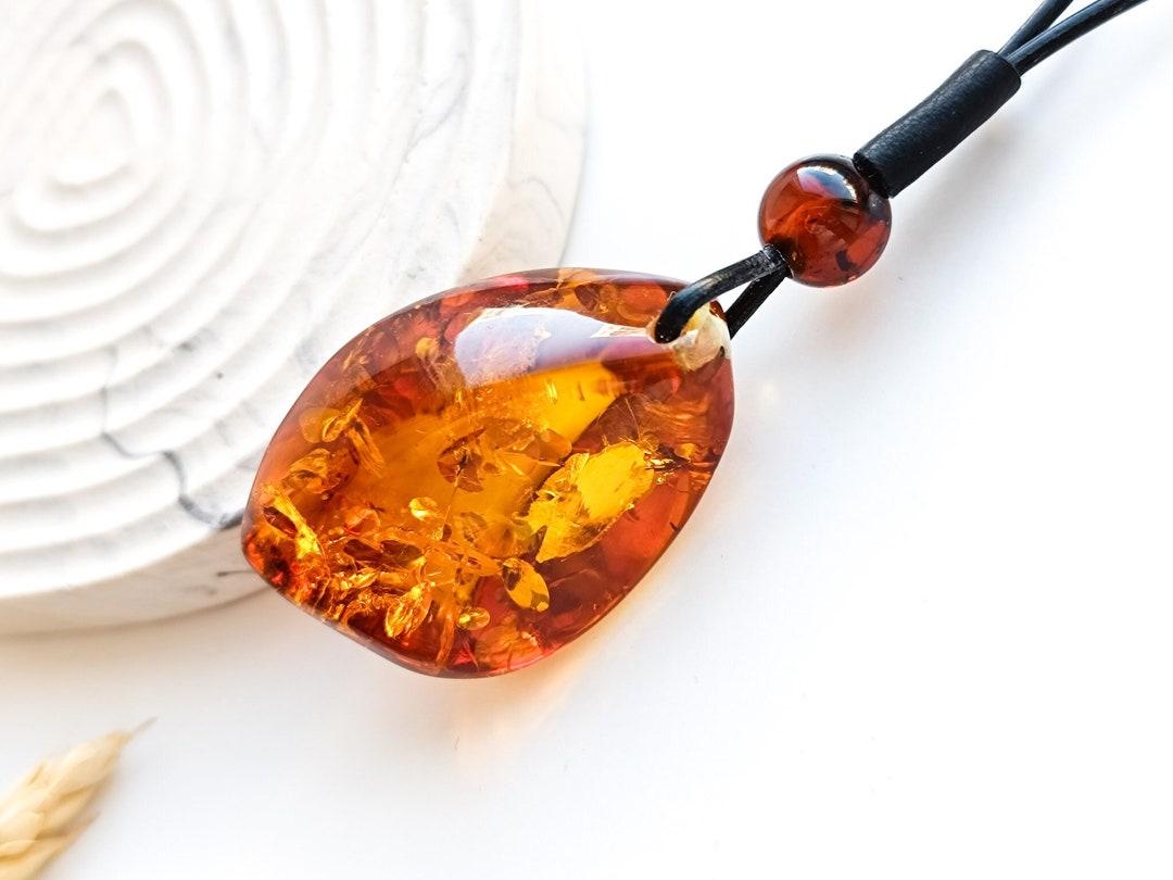 15gr Large Baltic Amber Pendant With Adjustable Leather - Etsy UK