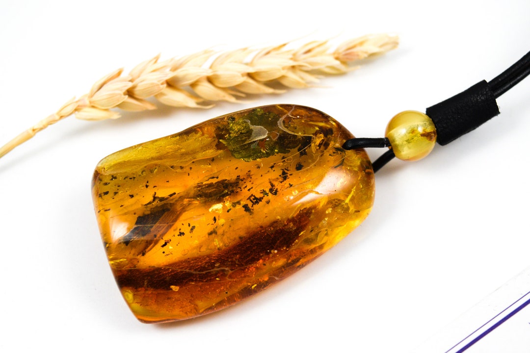 Real Baltic Amber Amulet With Leather String, Raw Natural Amber Pendant ...