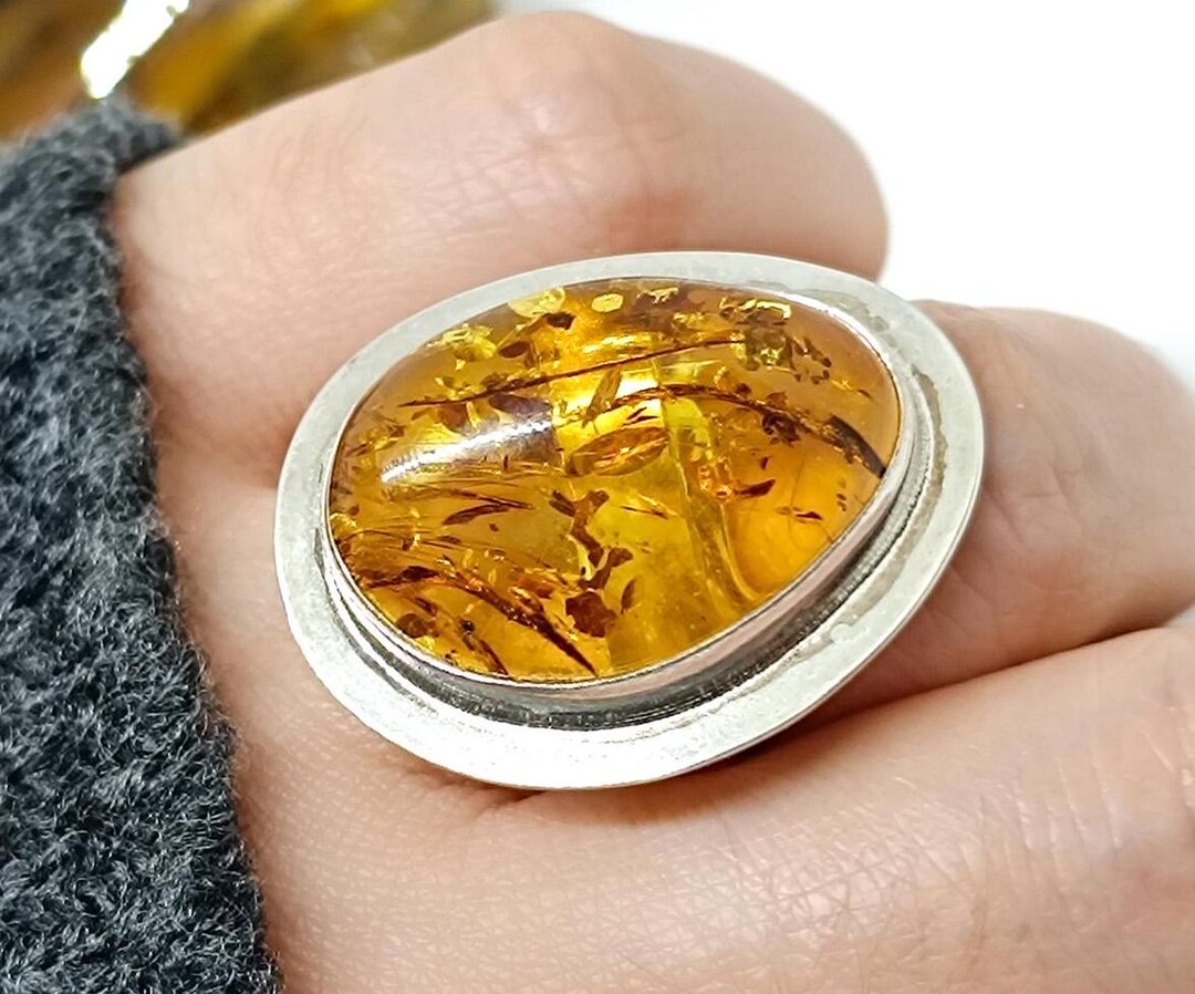 Handmade Adjustable Genuine Amber Ring,cognac Amber Ring,natural Baltic ...