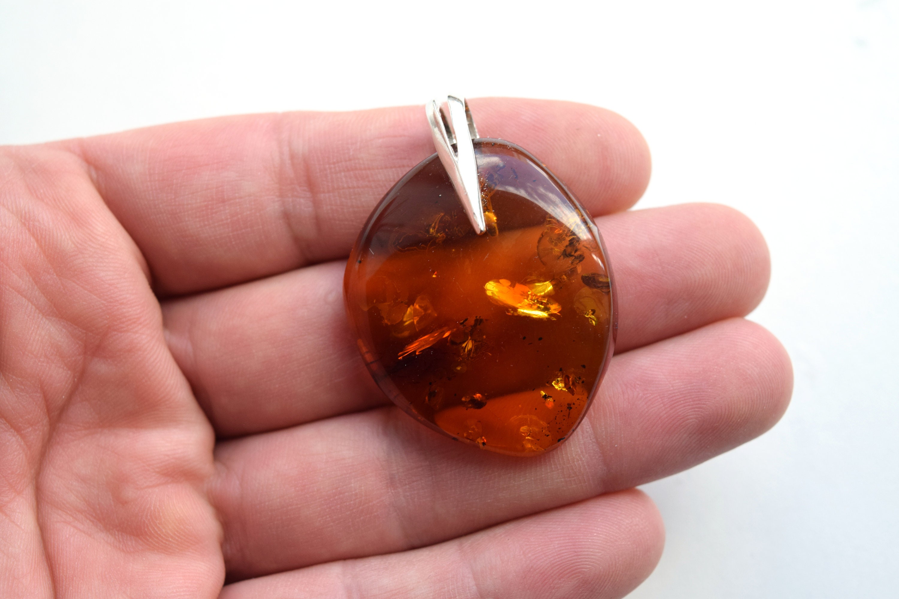 Large Amber Pendant with 925 Silver Baltic Amber | Etsy