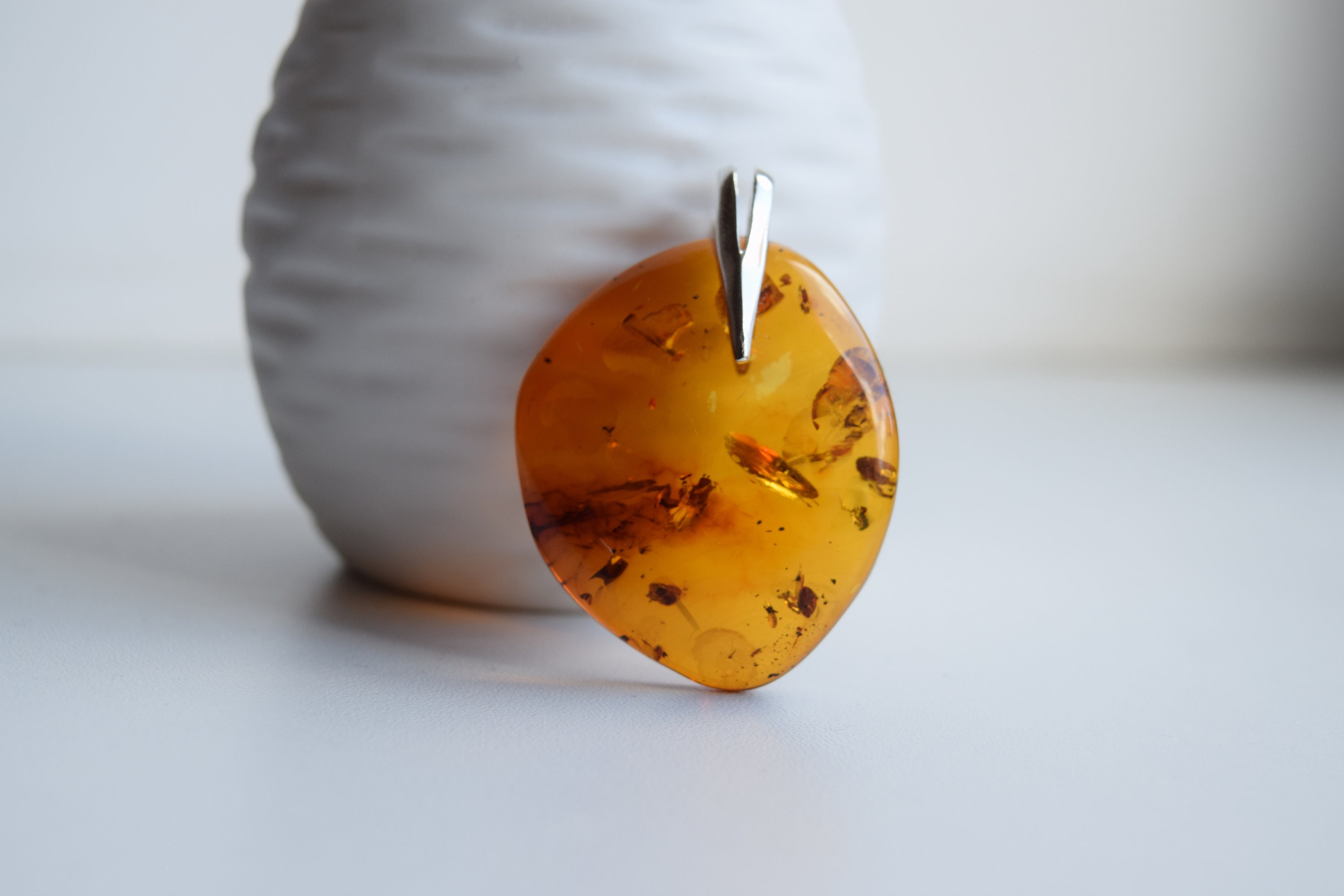 Large Amber Pendant with 925 Silver Baltic Amber | Etsy