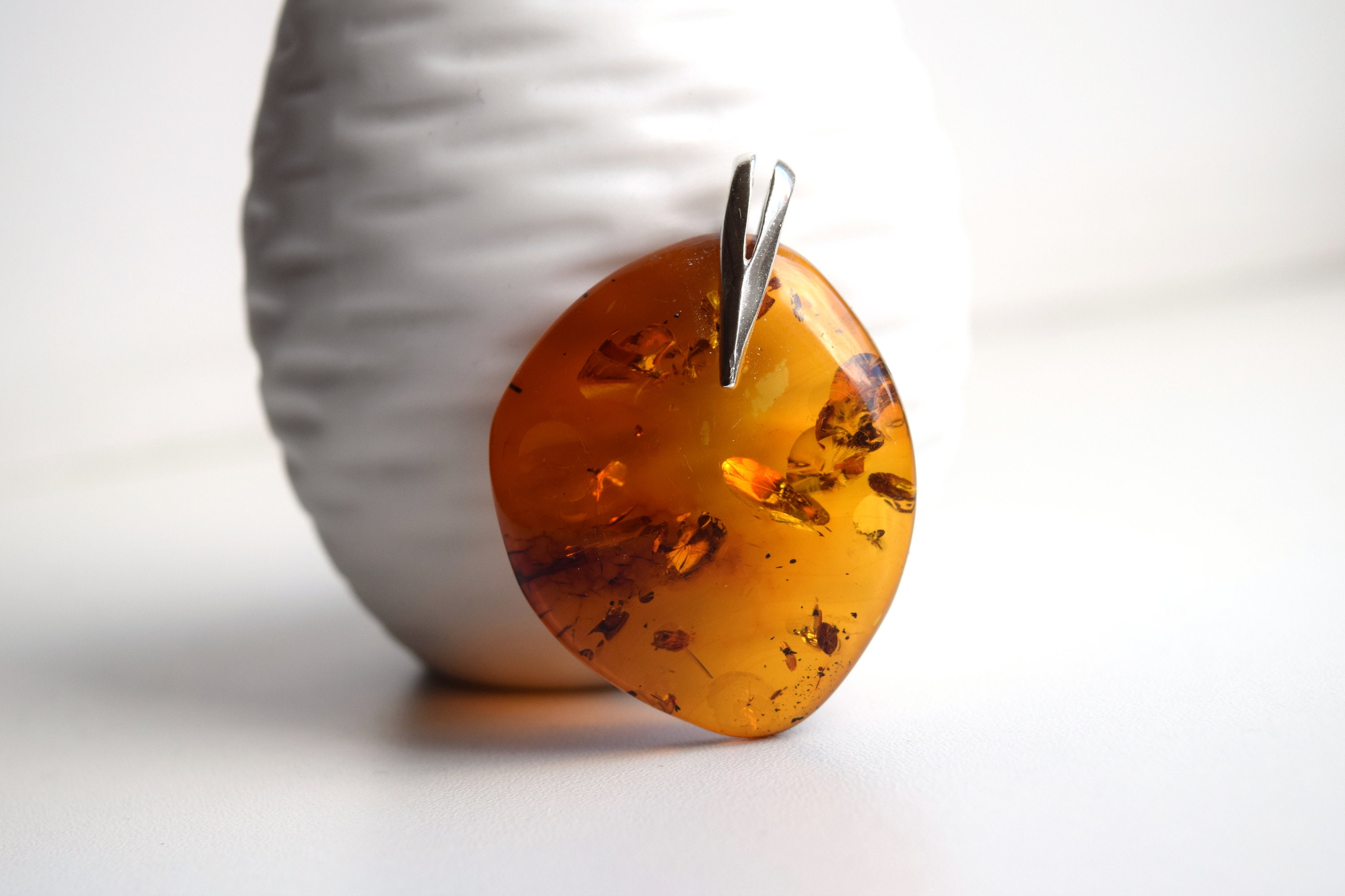 Large Amber Pendant with 925 Silver Baltic Amber | Etsy