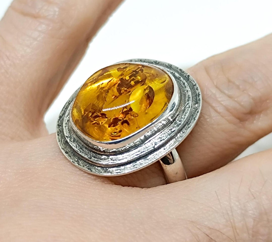 Elegant Genuine Amber Ring,natural Amber Sterling Silver Ring ...