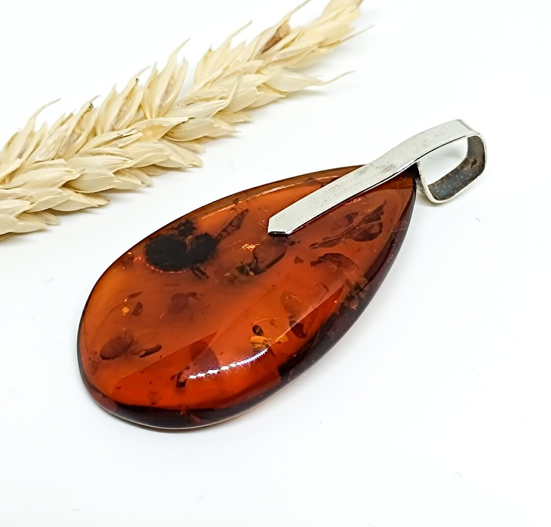 Large Natural Baltic Amber Pendant, Sterling Silver Gemstone Jewelry - Etsy