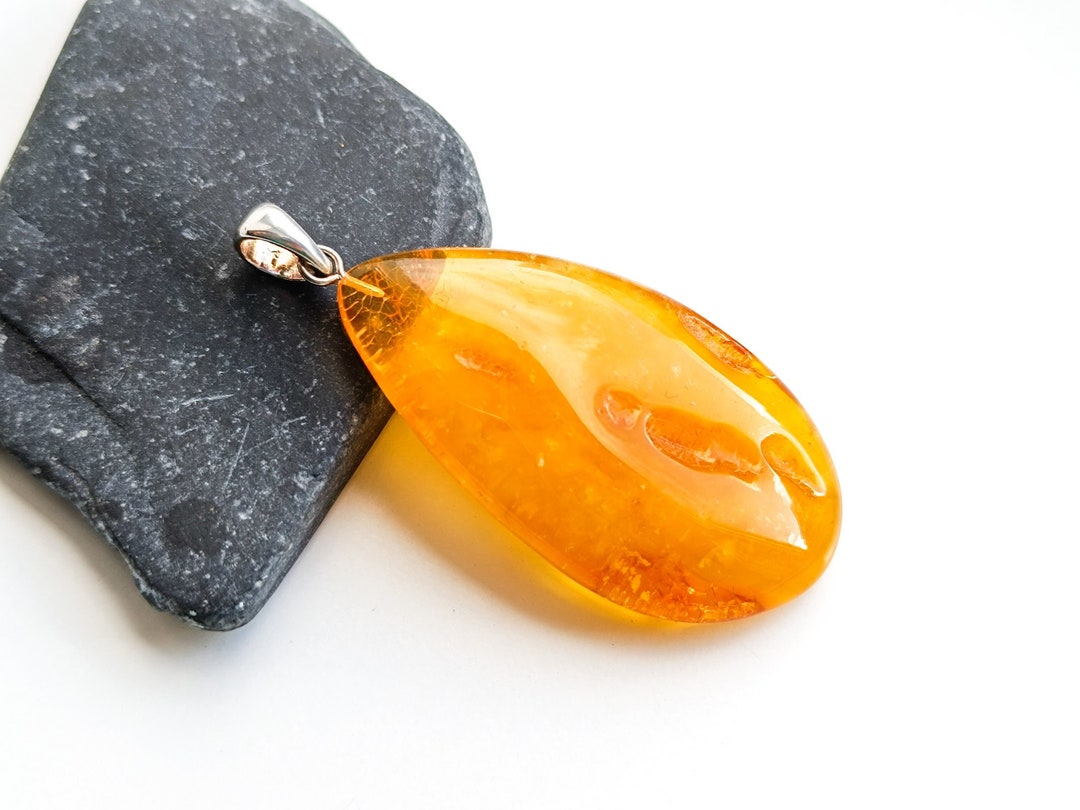 Large Amber Pendant With 925 Silver Bail, Butterscotch Amber Pendant ...