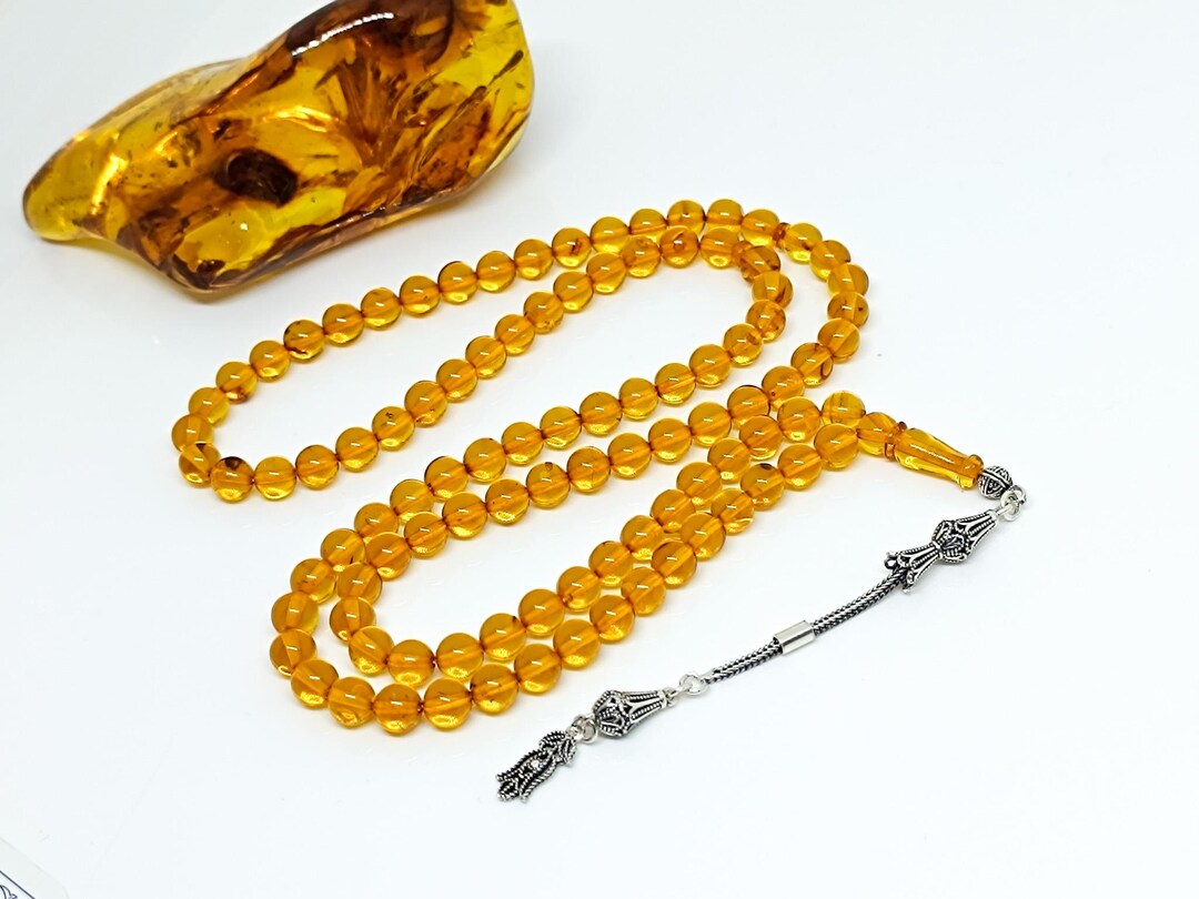 Real Natural Baltic Amber Islamic Prayer 99 Beads With 925 Silver ...