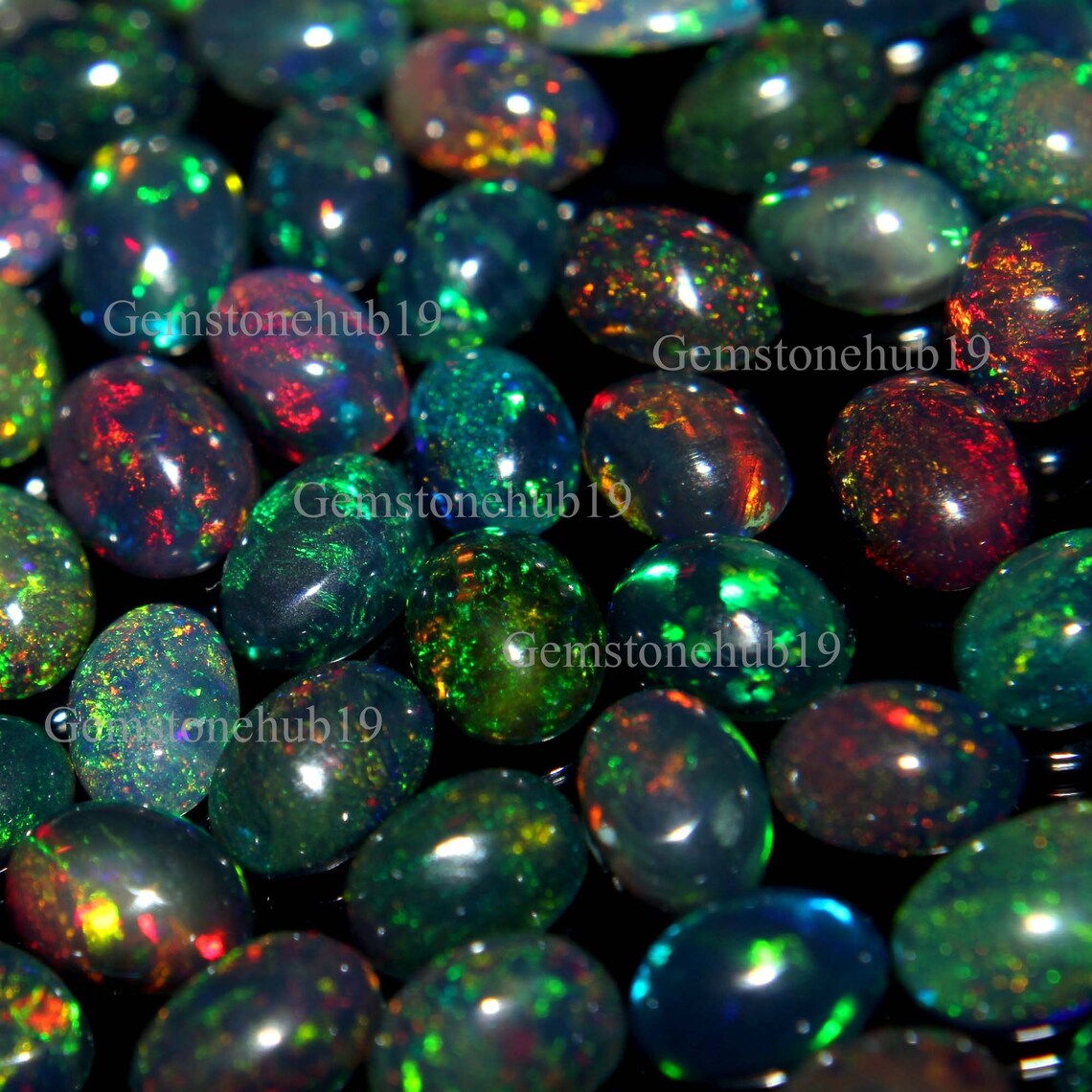 7x5 MM Natural Ethiopian Black Opal Lot,cabochon Black Opal,fire Black ...