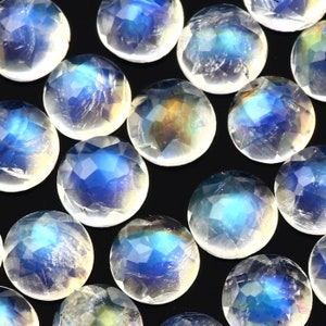 9x9 Mm Natural Moonstone Faceted Round Loose Gemstone Lot-blue Fire ...