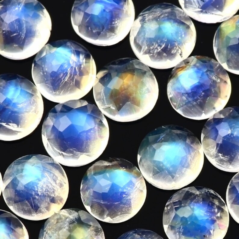 6x6 Mm Natural Moonstone Faceted Round Loose Gemstone Lot-blue - Etsy