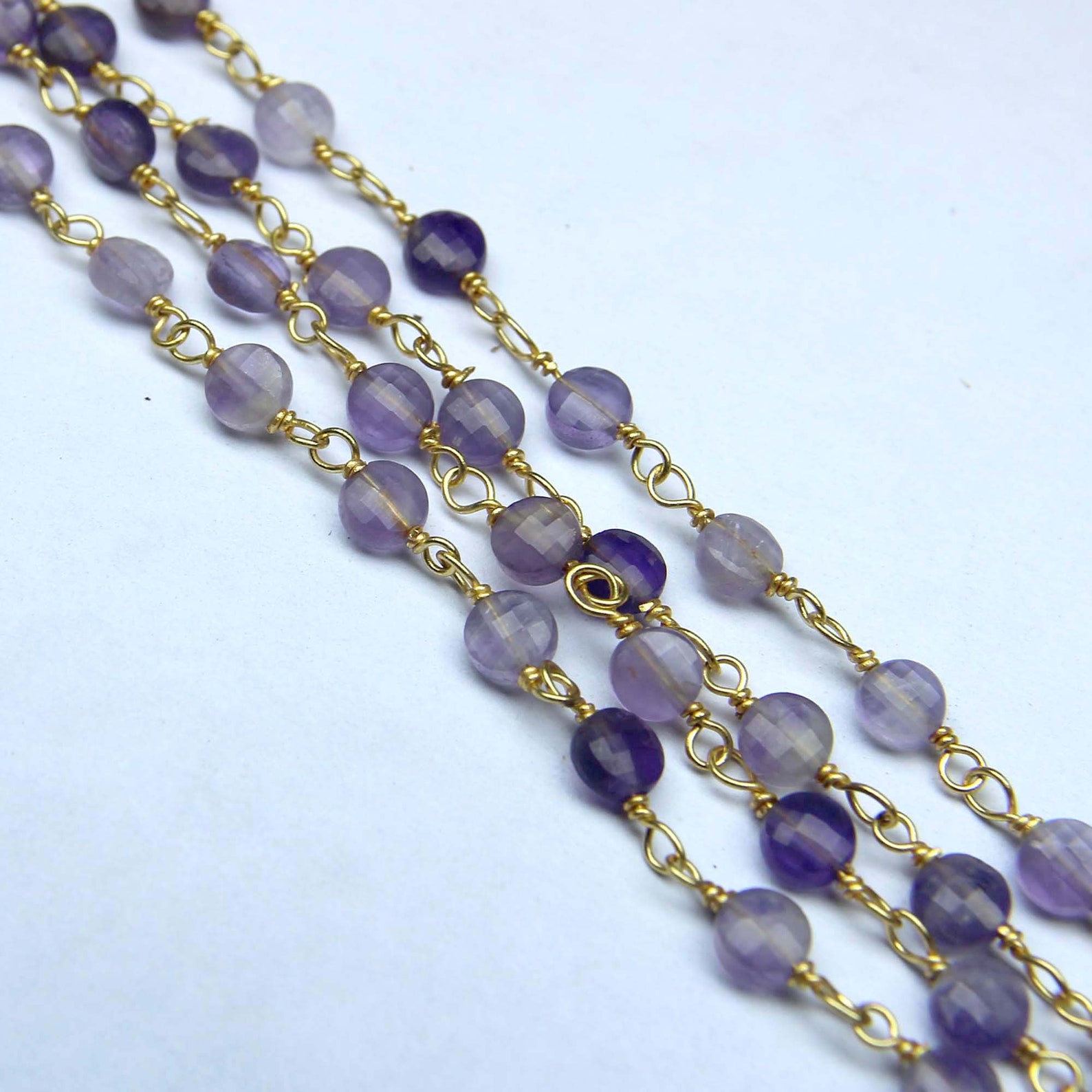Natural Amethyst Faceted Coin Shape Beaded Rosary Chain-Gold | Etsy