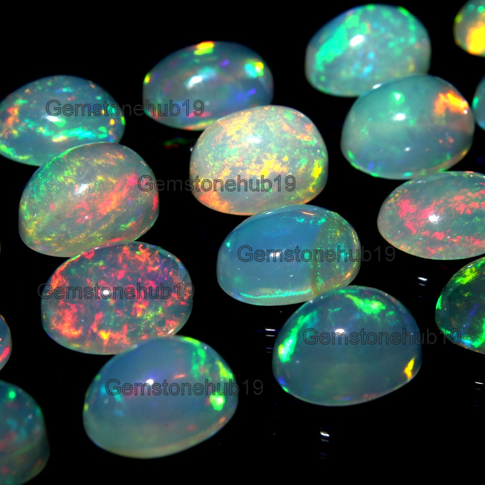 6x8 MM Natural Ethiopian Opal Lot,white Opal Cabochons,multi Fire Opal ...