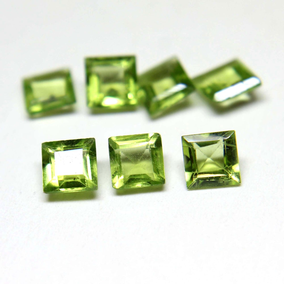 4x4 Mm Natural Peridot Faceted Square Gemstone Lot-loose Peridot Lot ...