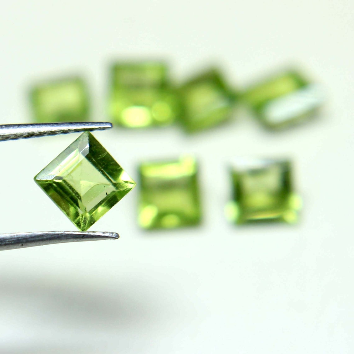 4x4 Mm Natural Peridot Faceted Square Gemstone Lot-loose Peridot Lot ...