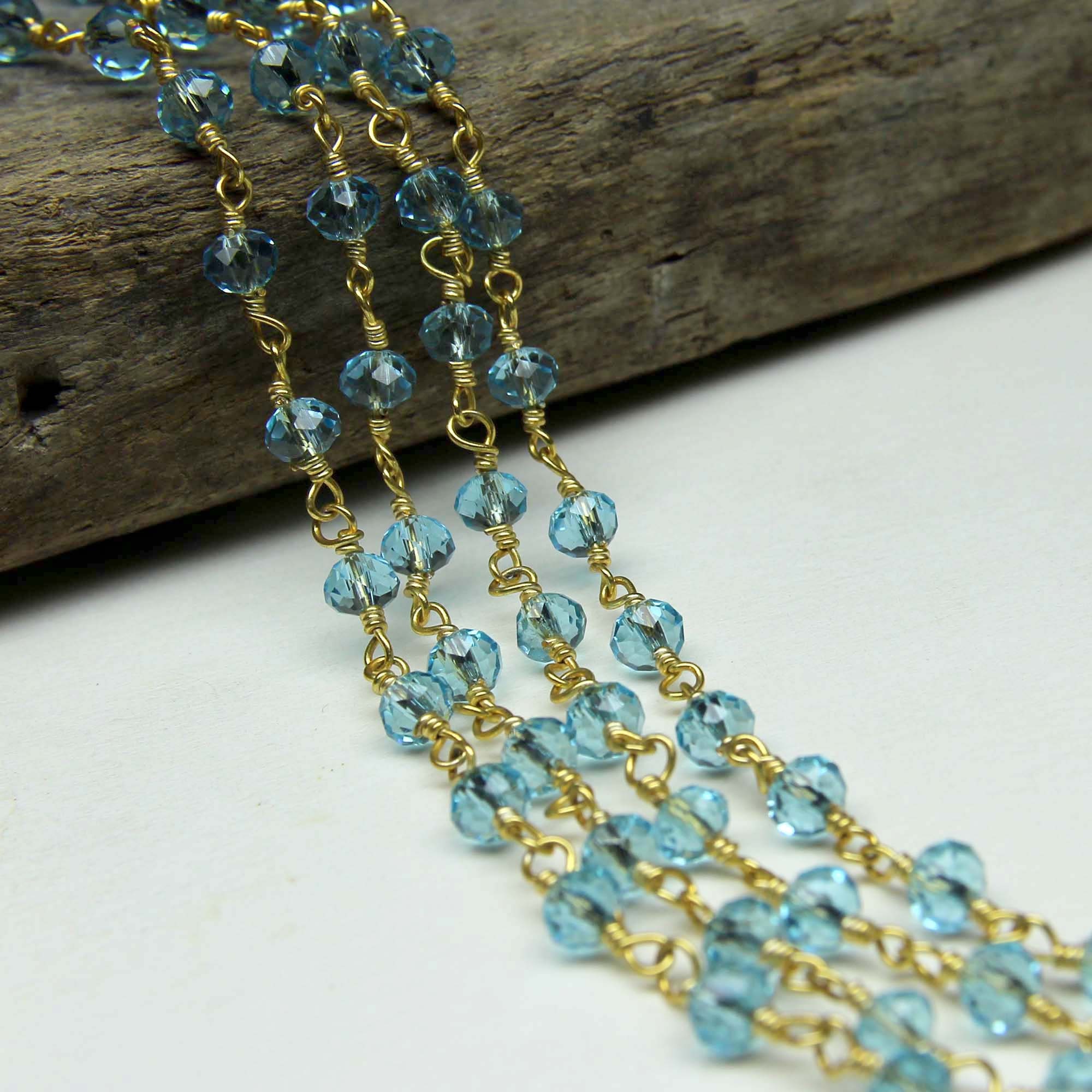 Blue Topaz Roundel Shape Beaded Rosary Chain-Gold Filled Wire | Etsy