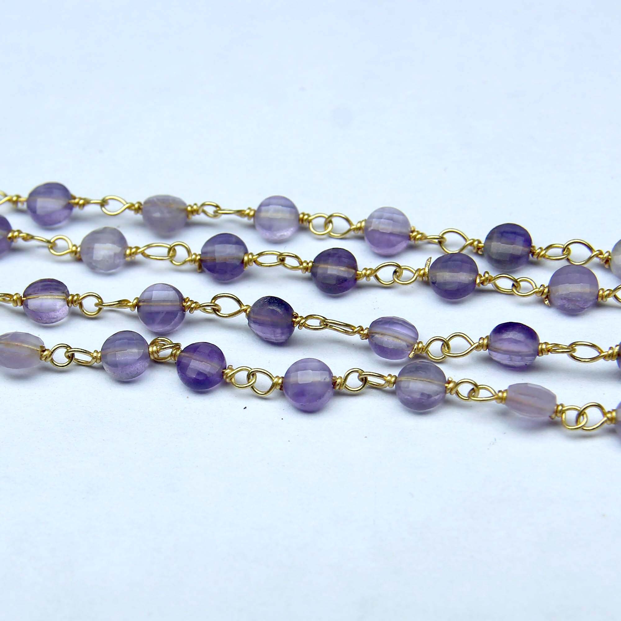 Natural Amethyst Faceted Coin Shape Beaded Rosary Chain-Gold | Etsy