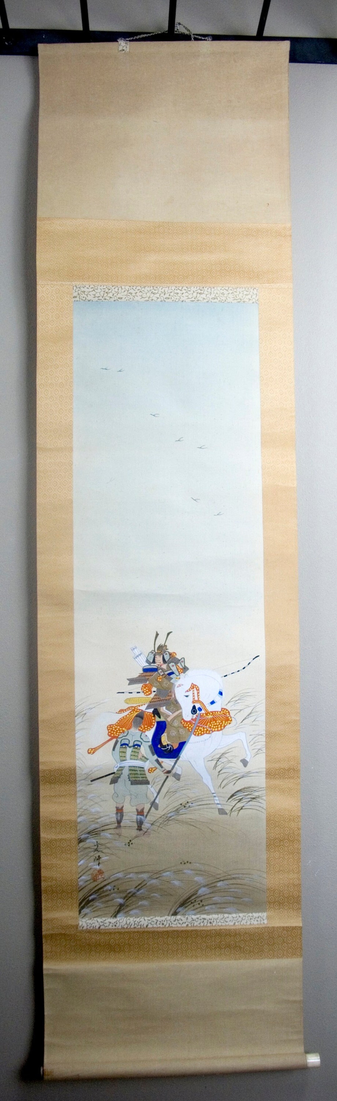 Japanese Scroll of a Mounted Samurai and Attendant - Etsy