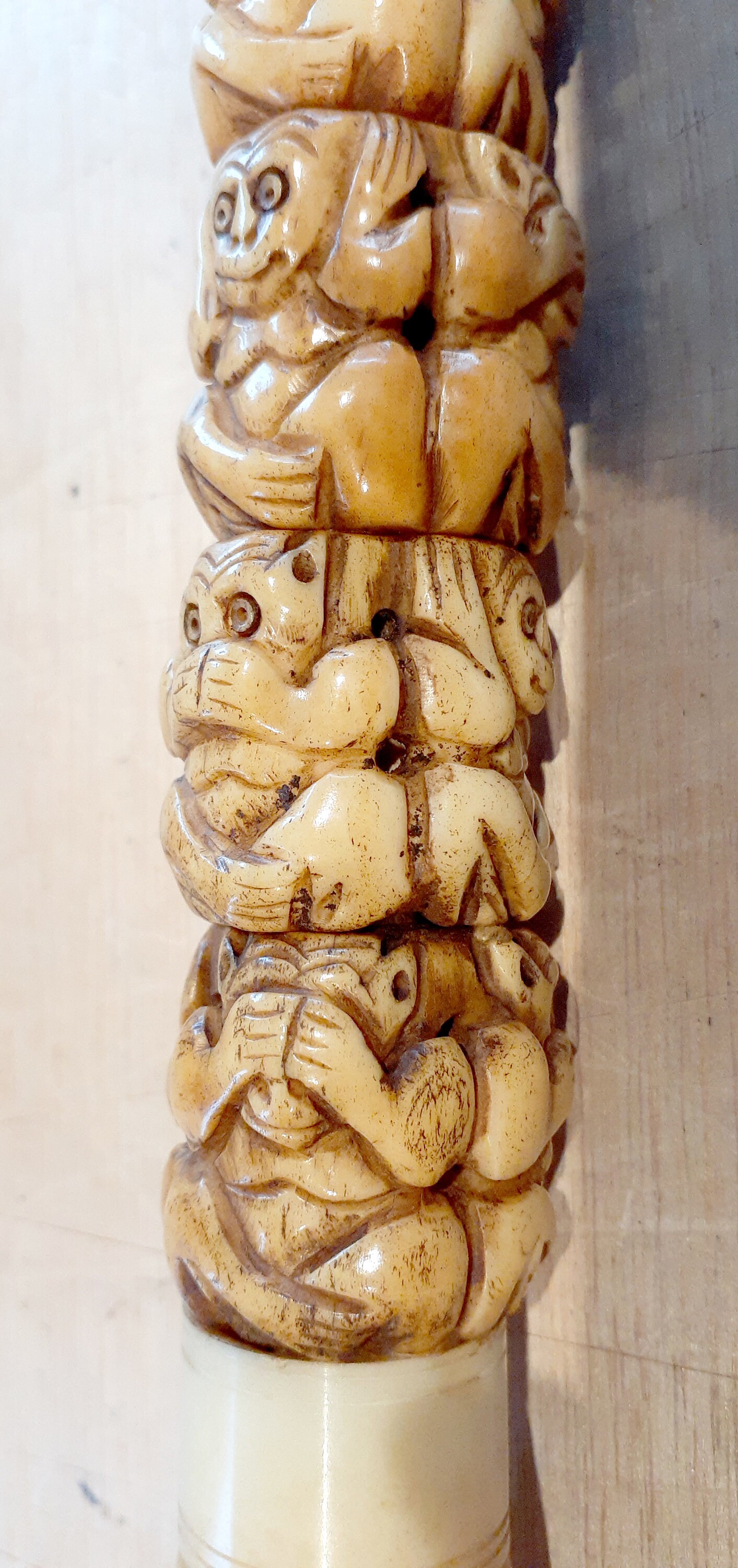 Chinese Carved Bone 3 Monkeys Calligraphy Brush - Etsy