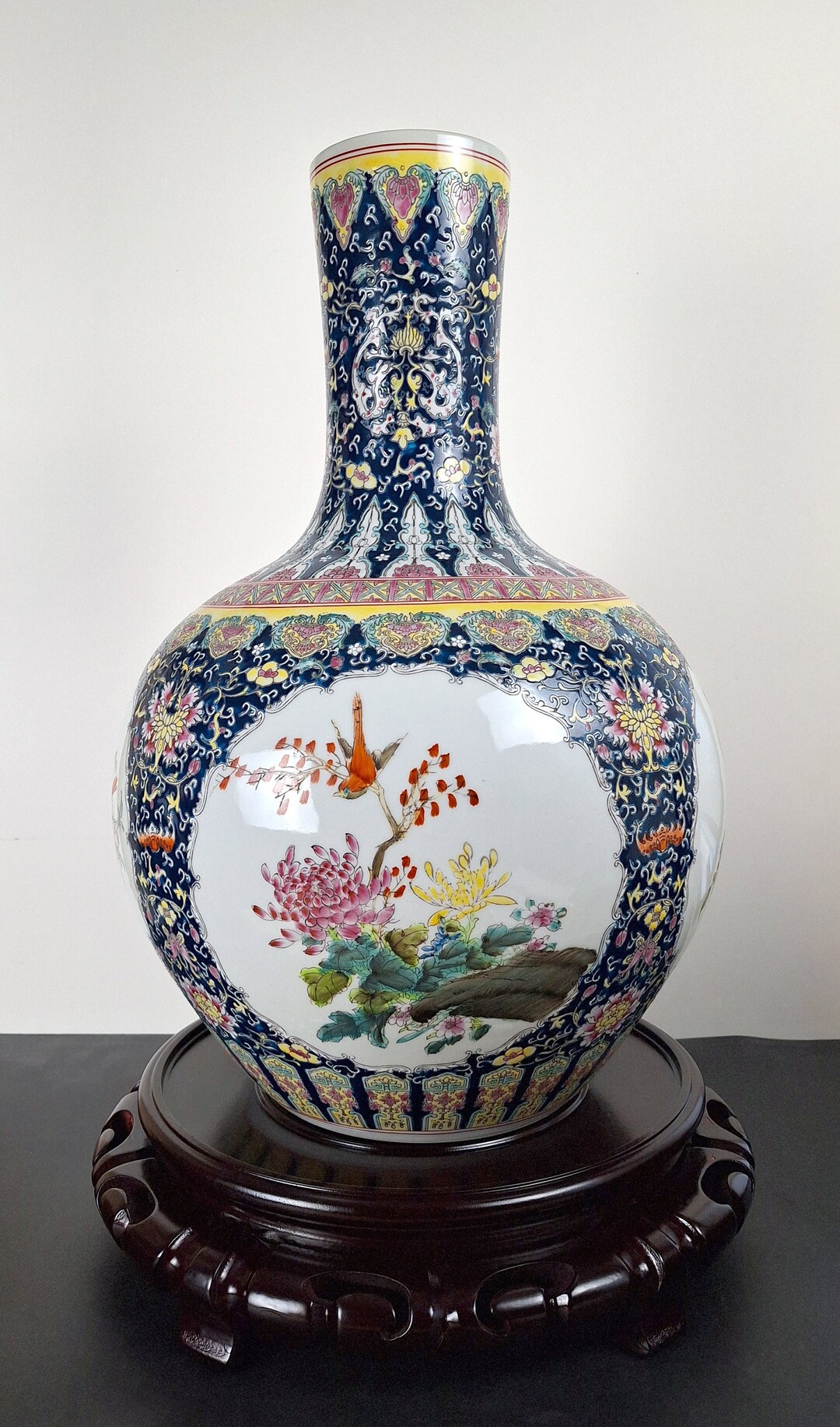 Large Chinese Porcelain Huaniao Tianqiuping - Etsy
