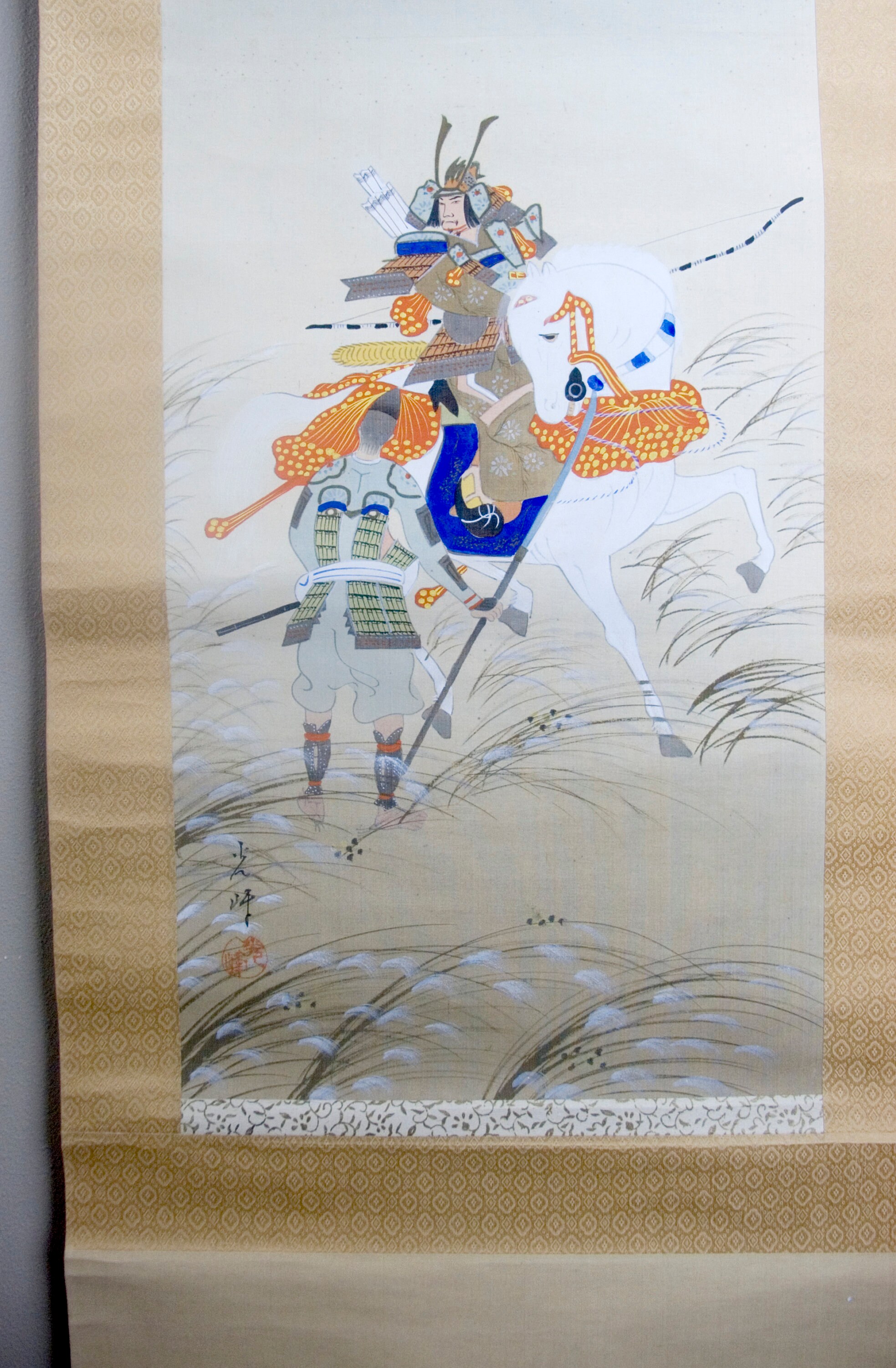 Japanese Scroll of a Mounted Samurai and Attendant - Etsy