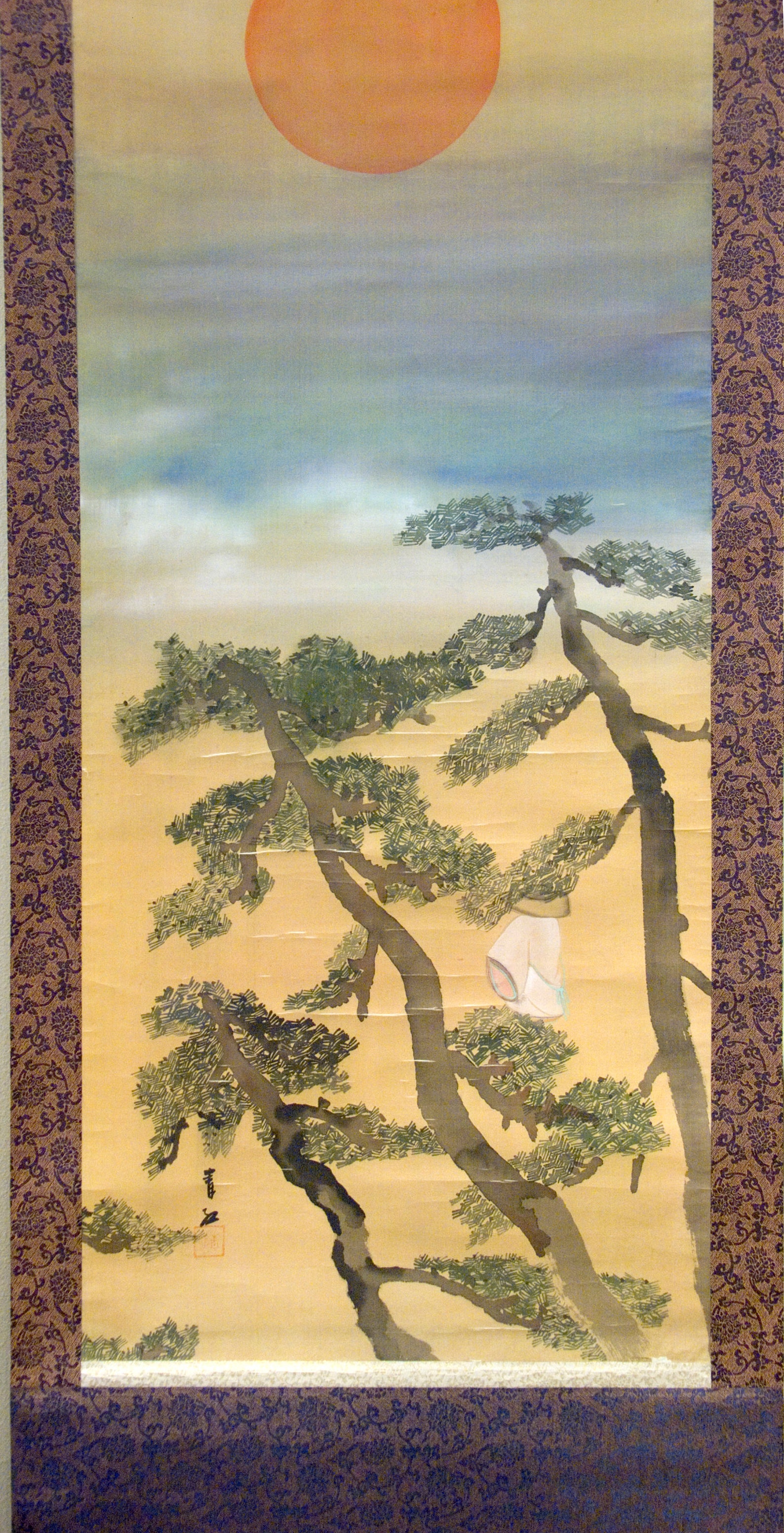 Japanese Setting Sun and Seashore Pines Scroll - Etsy