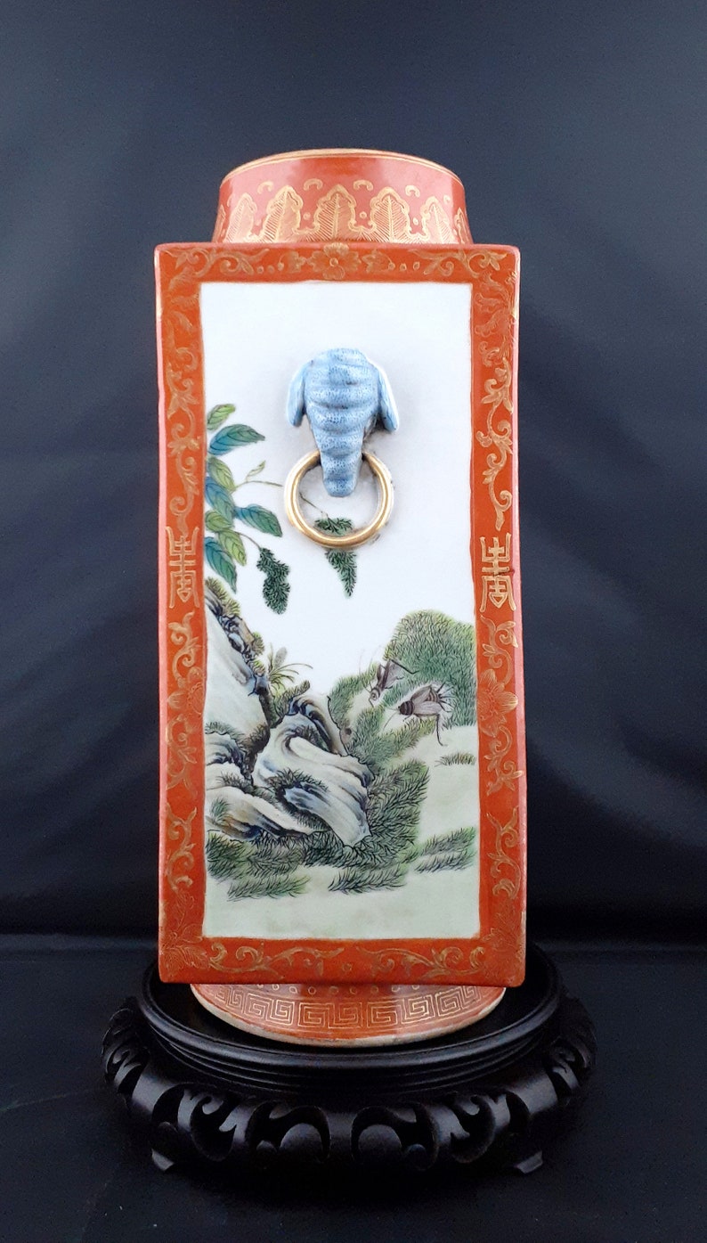 Chinese Porcelain Insect and Flower Cong Vase - Etsy