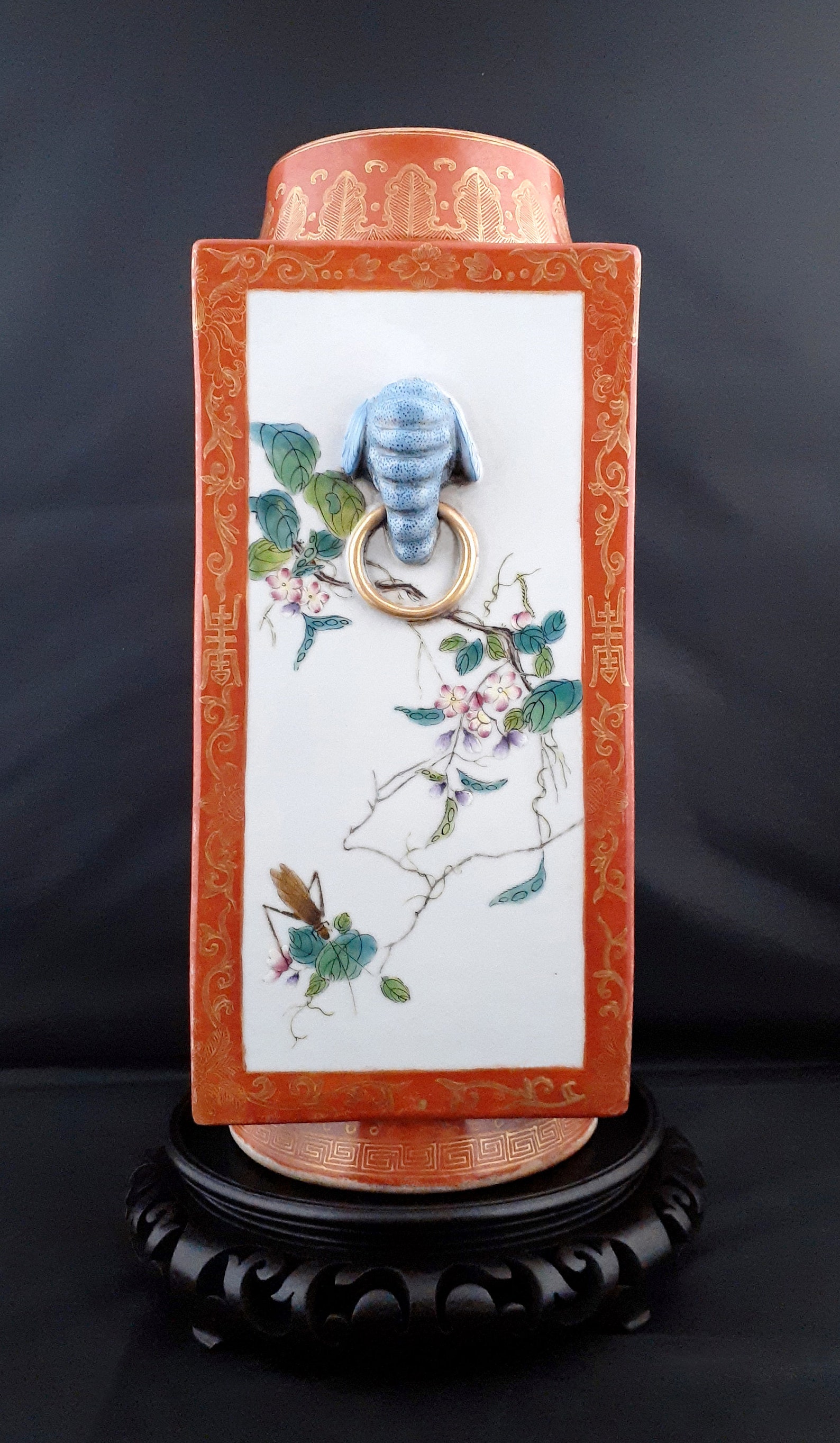 Chinese Porcelain Insect and Flower Cong Vase - Etsy