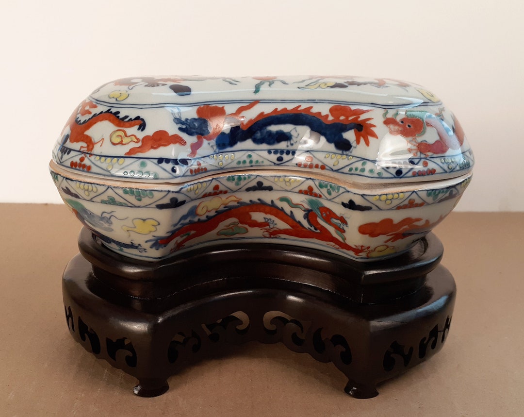 Chinese Porcelain Wucai Dragon Box - Etsy