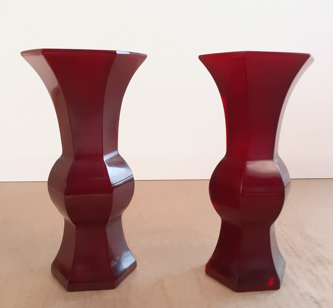 A Pair of Chinese, Ruby Red, Peking Glass Gu - Etsy
