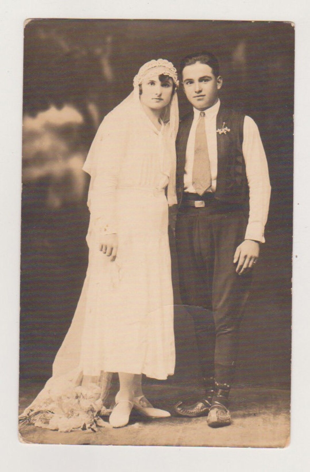 Found Photo Bride and Groom in Folk Attire Traditional Wedding Ensemble ...