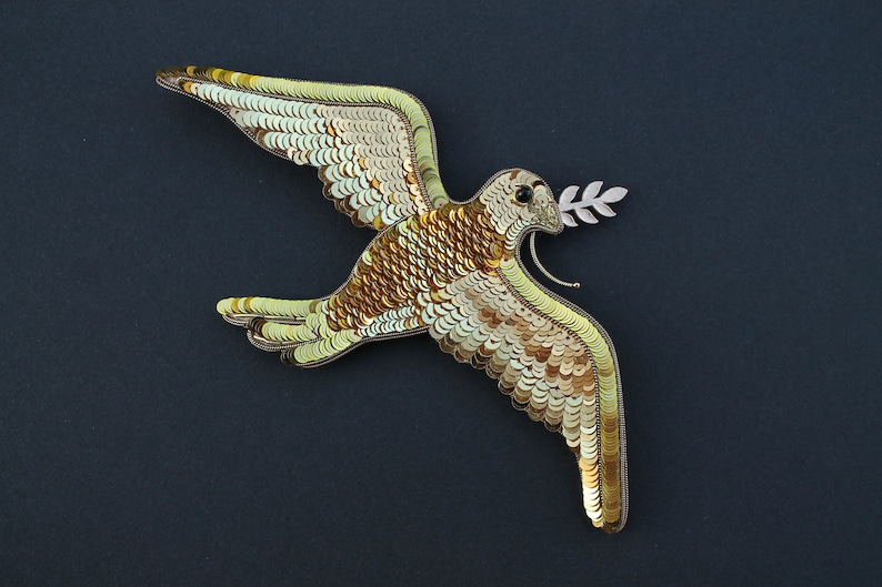 Dove Brooch, Embroidered Lady Gaga Inauguration Golden Dove Brooch - Etsy