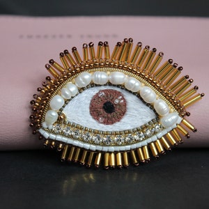 Hand Embroidered Eye Colorful Brooch With Pearls - Etsy