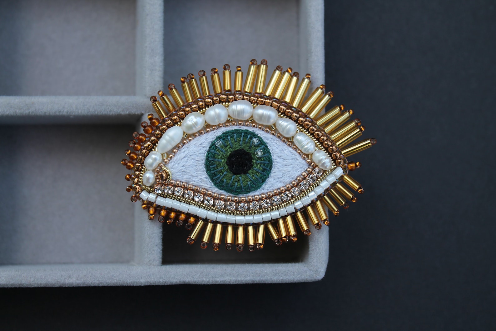 Hand Embroidered Eye Colorful Brooch With Pearls - Etsy