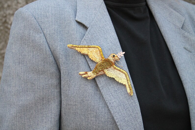 Dove Brooch, Embroidered Lady Gaga Inauguration Golden Dove Brooch - Etsy