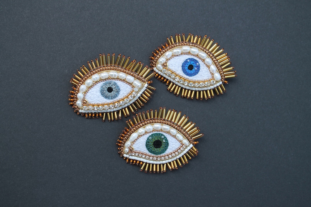 Hand Embroidered Eye Colorful Brooch With Pearls - Etsy