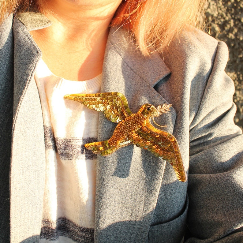 Dove Brooch, Embroidered Lady Gaga Inauguration Golden Dove Brooch - Etsy