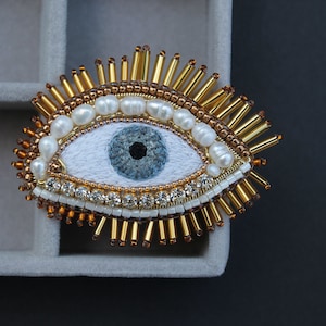 Hand Embroidered Eye Colorful Brooch With Pearls - Etsy