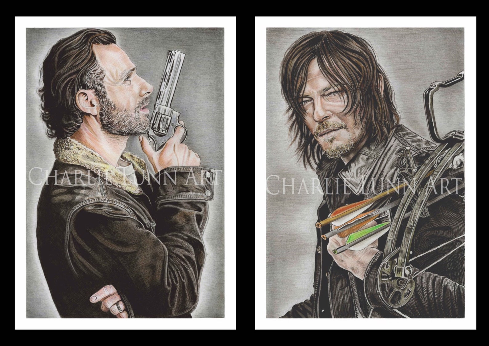 Rick Grimes and Daryl Dixon the Walking Dead Portrait Prints | Etsy