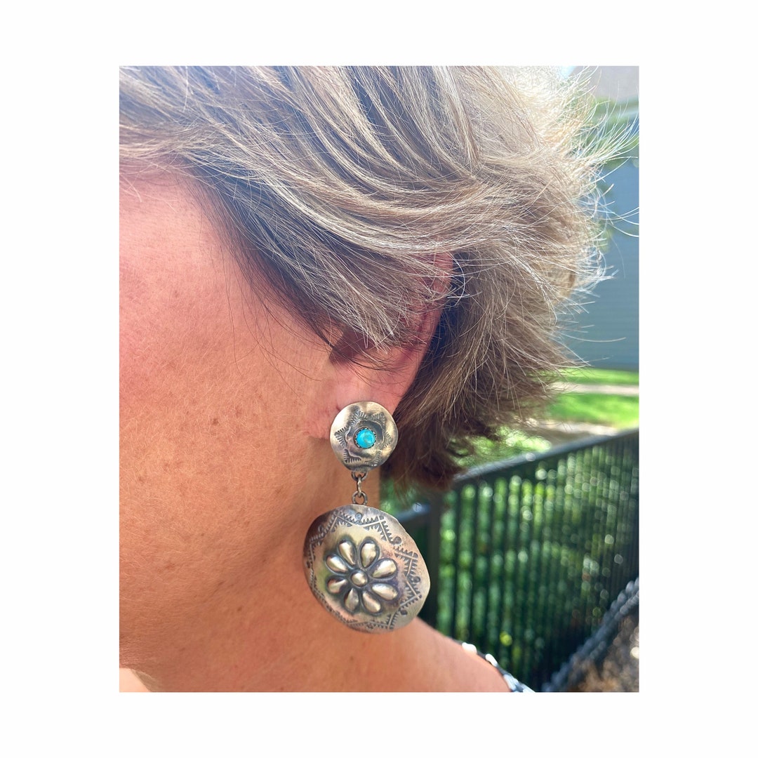Sterling Silver Concho Earrings - Etsy