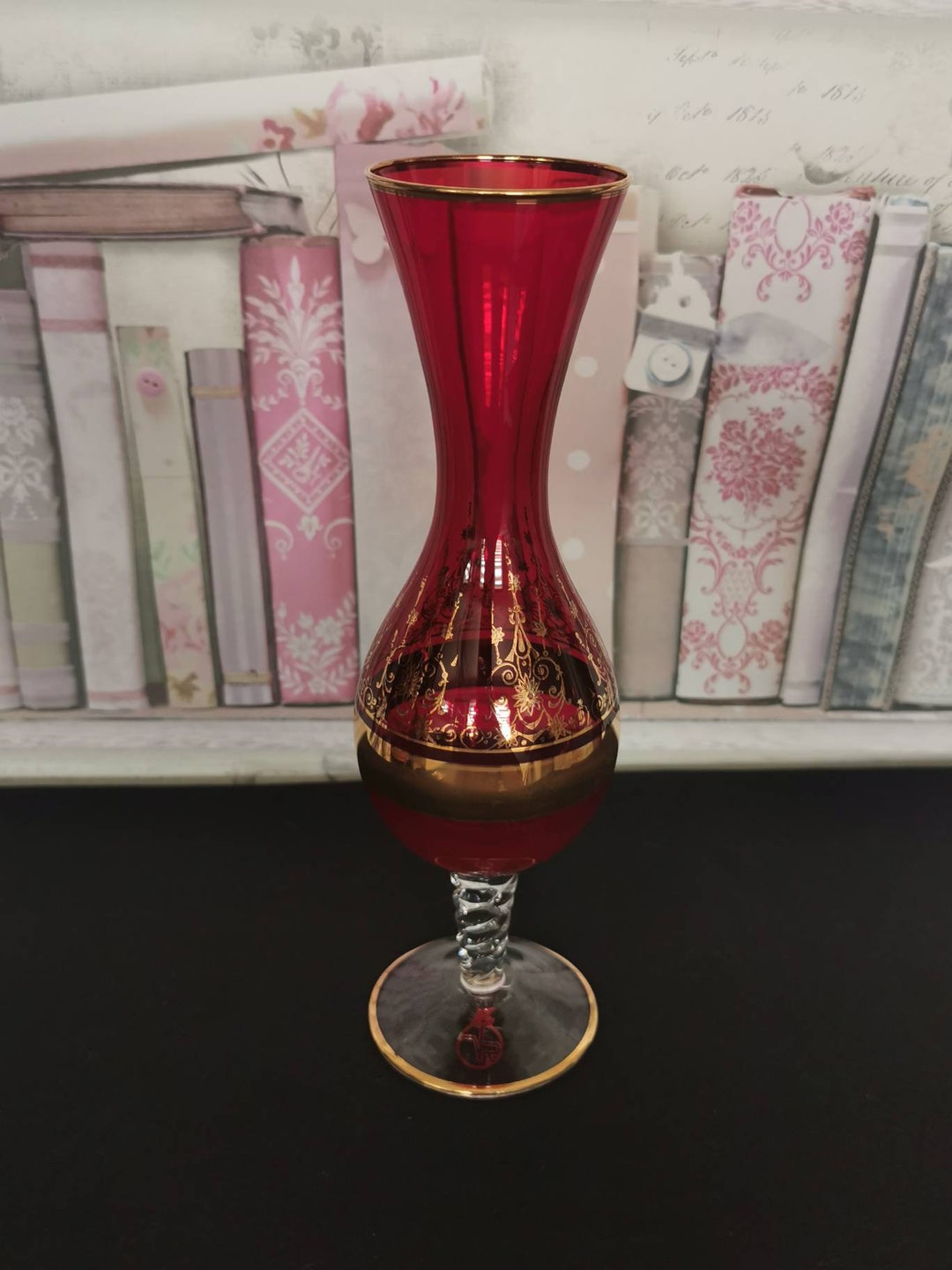 Stunning Bohemian Ruby Red Twisted Stem Bud Vase. Collectible - Etsy